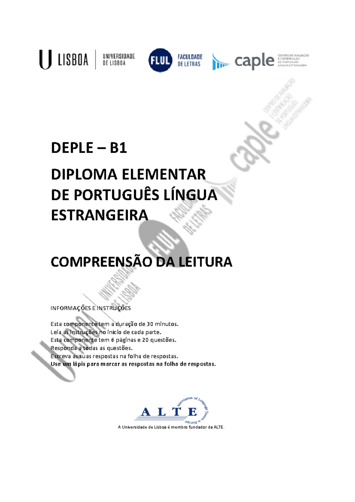 B1 Deple CL Modelo 2022 - DEPLE – B DIPLOMA ELEMENTAR DE PORTUGUÊS ...