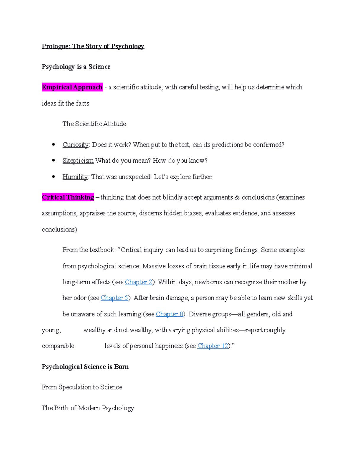 Prologue Notes - Prologue: The Story of Psychology Psychology is a ...