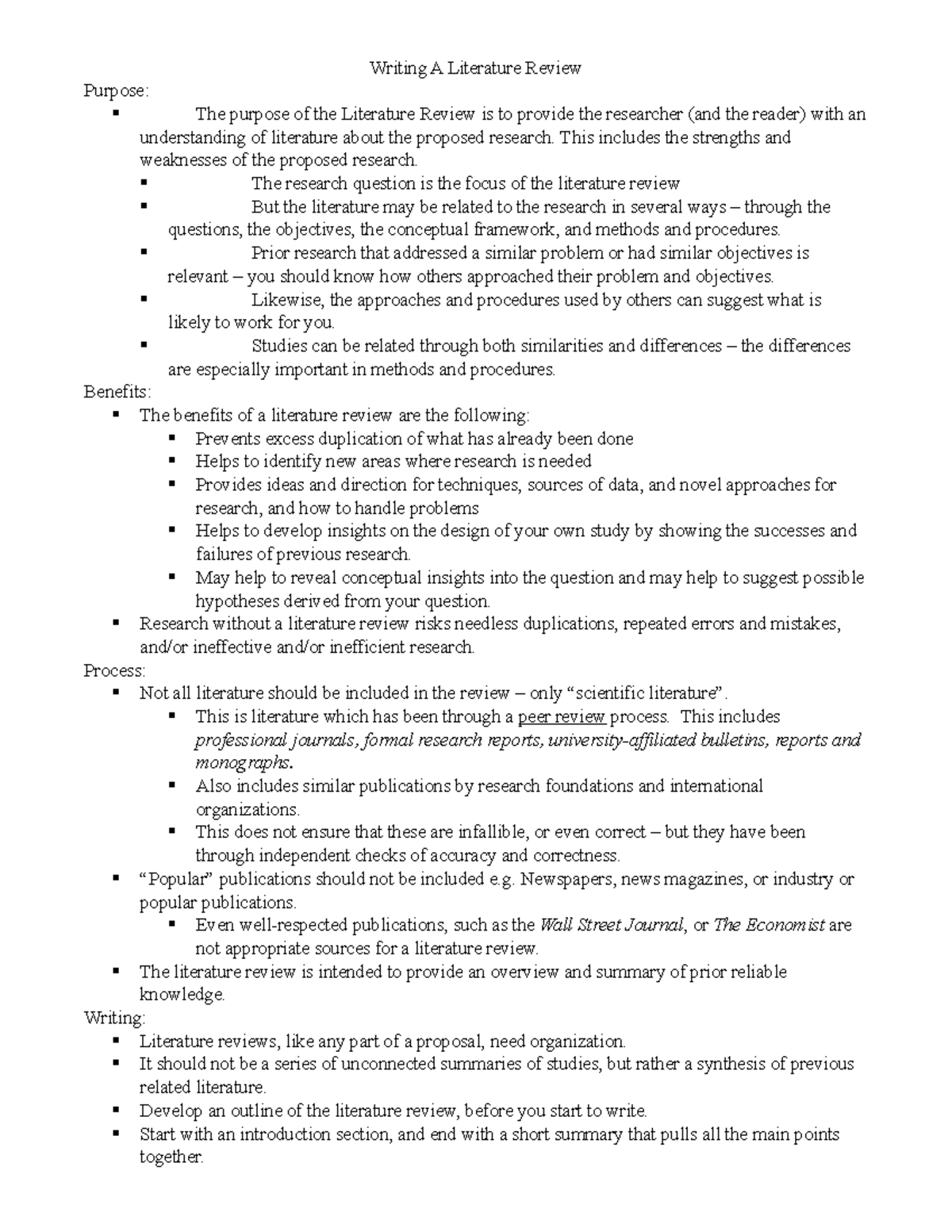 Writing A Literature Review - Writing A Literature Review Purpose: The ...