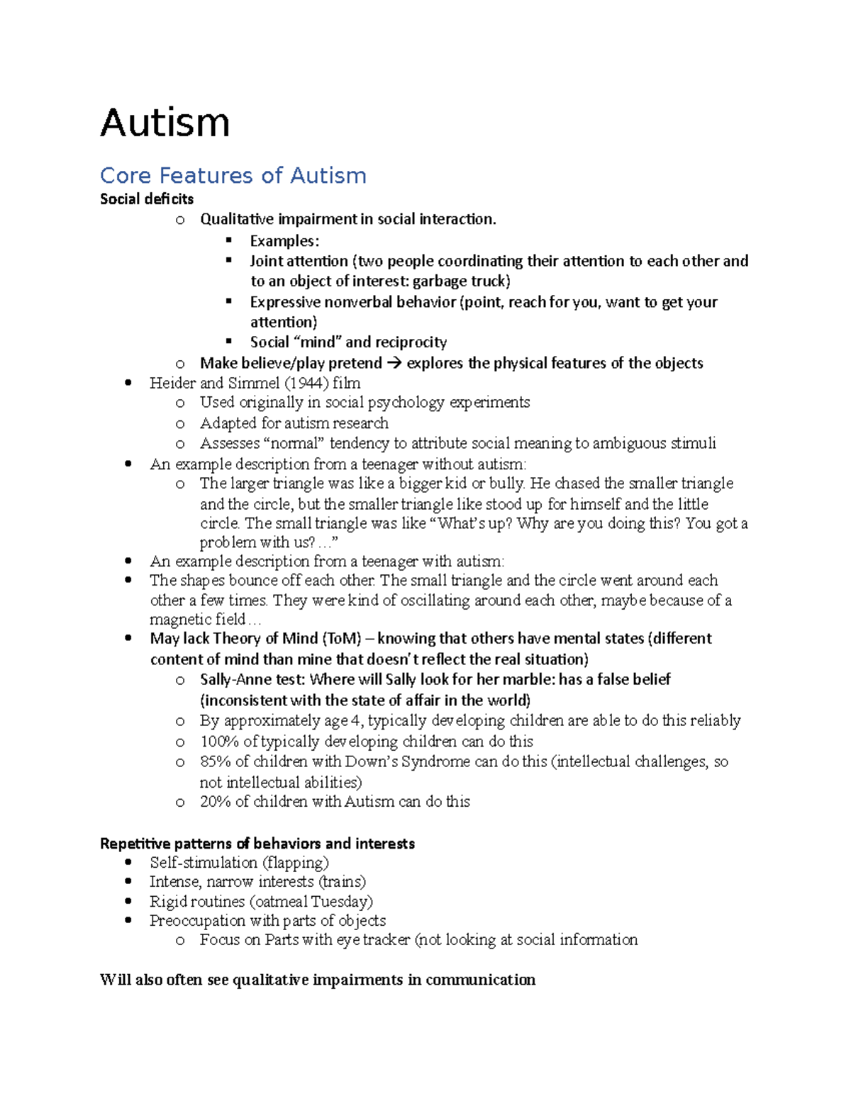 Autism - Lecture by Pr. Melanie Dirks - Autism Core Features of Autism ...