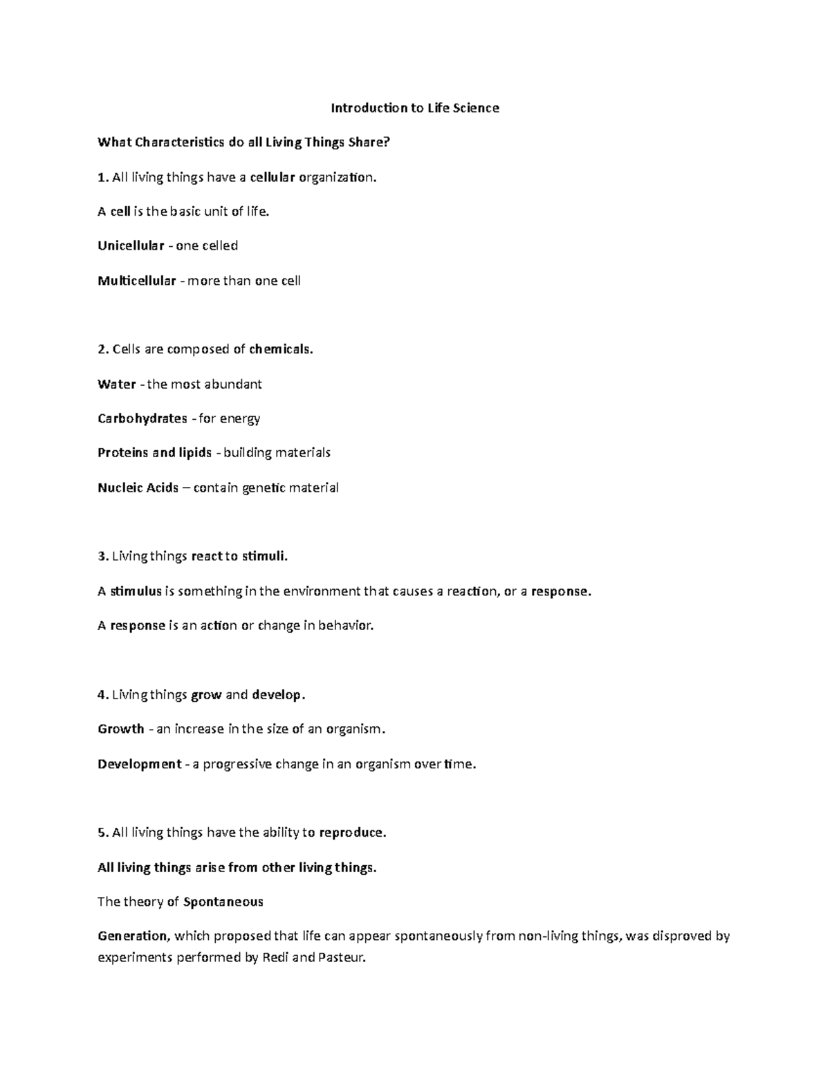 Introduction to Life Science Notes - Introduction to Life Science What ...