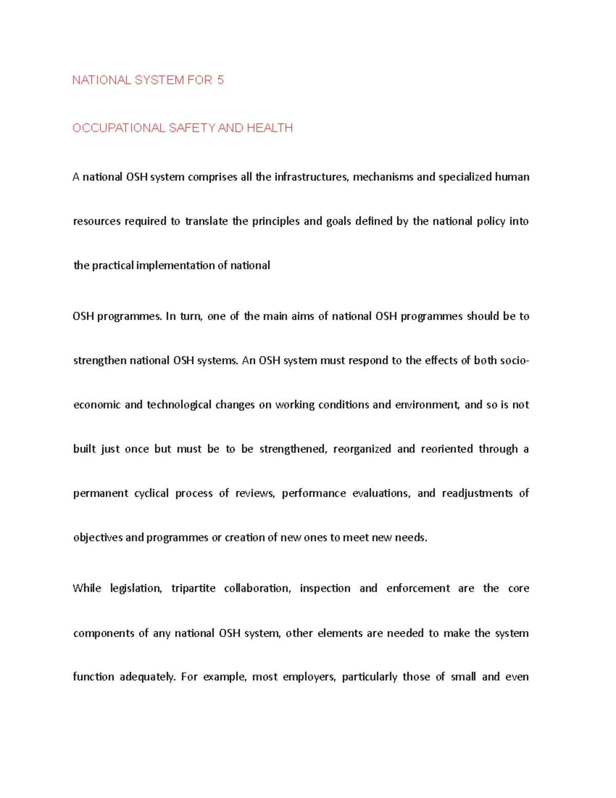 O13 - notes - NATIONAL SYSTEM FOR 5 OCCUPATIONAL SAFETY AND HEALTH A ...