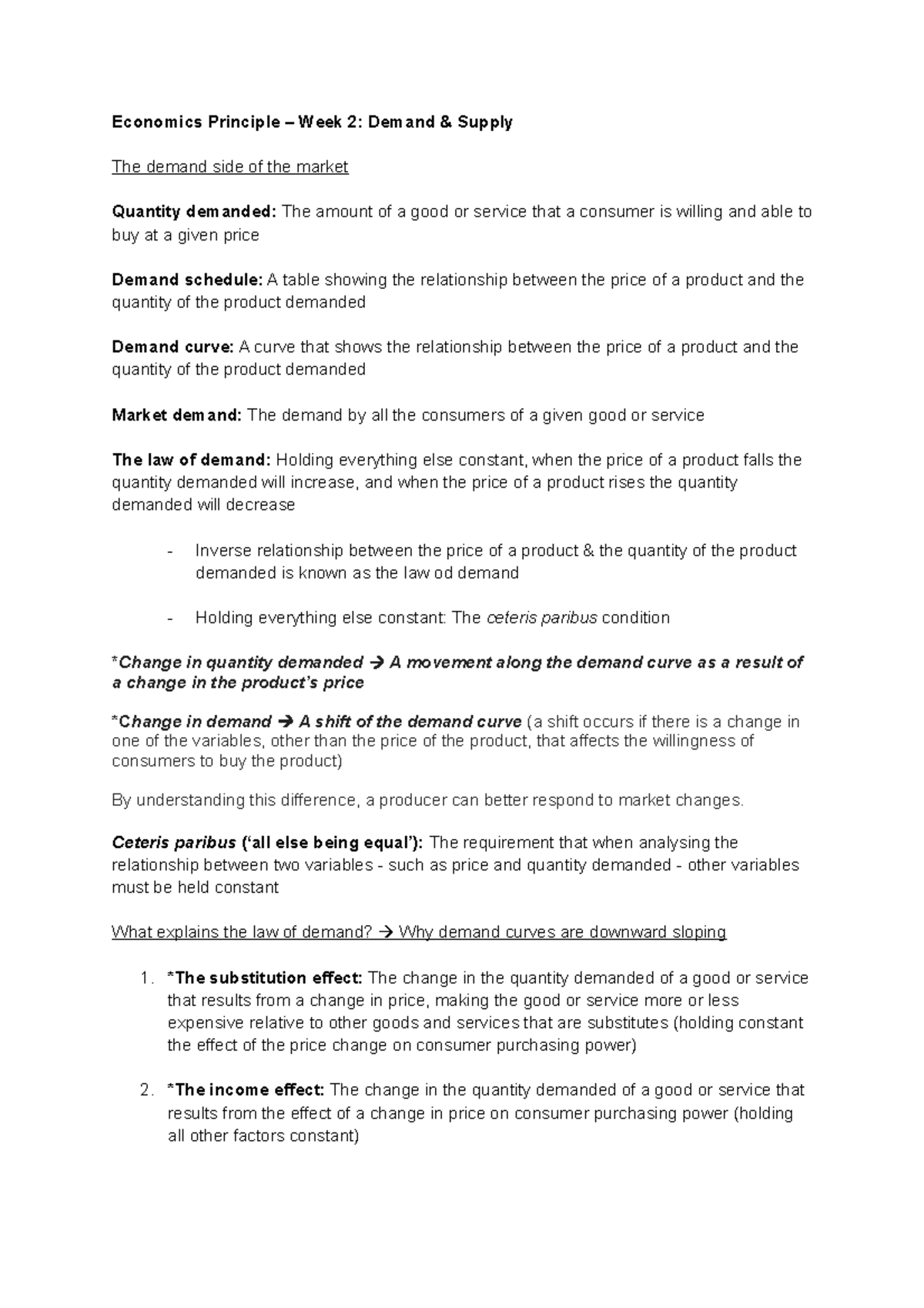 Economics Principle ECONS 7200 Notes - Economics Principle – Week 2 ...