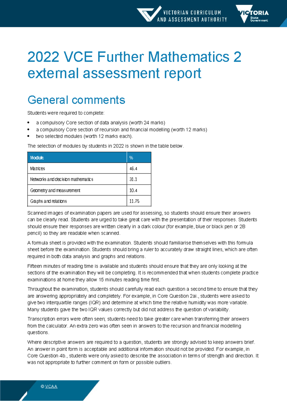 2022furmaths 2-report - 2022 VCE Further Mathematics 2 external ...