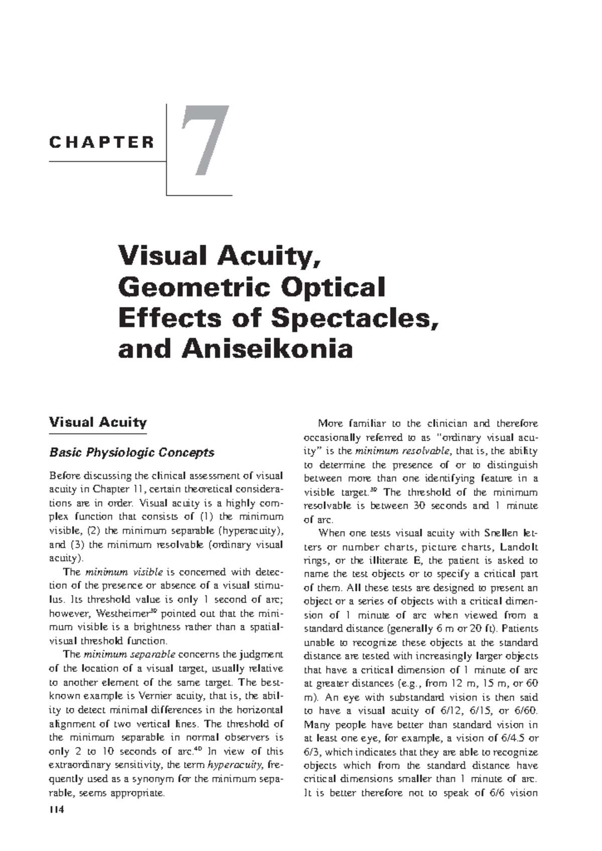 Ch 7 Visual Acuity, Geometric Optical, Effects of spectacles and ...