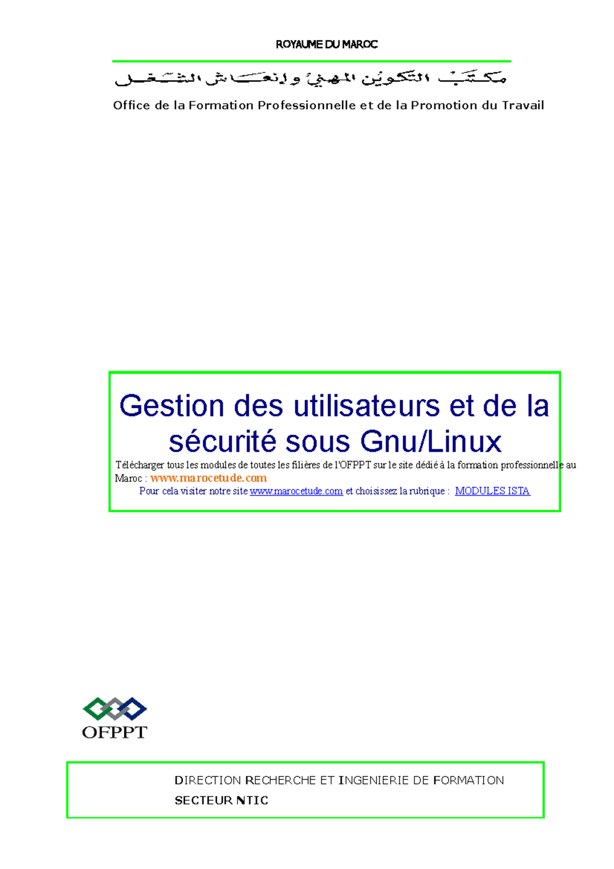 Gestion des utilisateurs et de la securite sous Gnu-Linux - ROYAUME DU MAROC Office de la ...