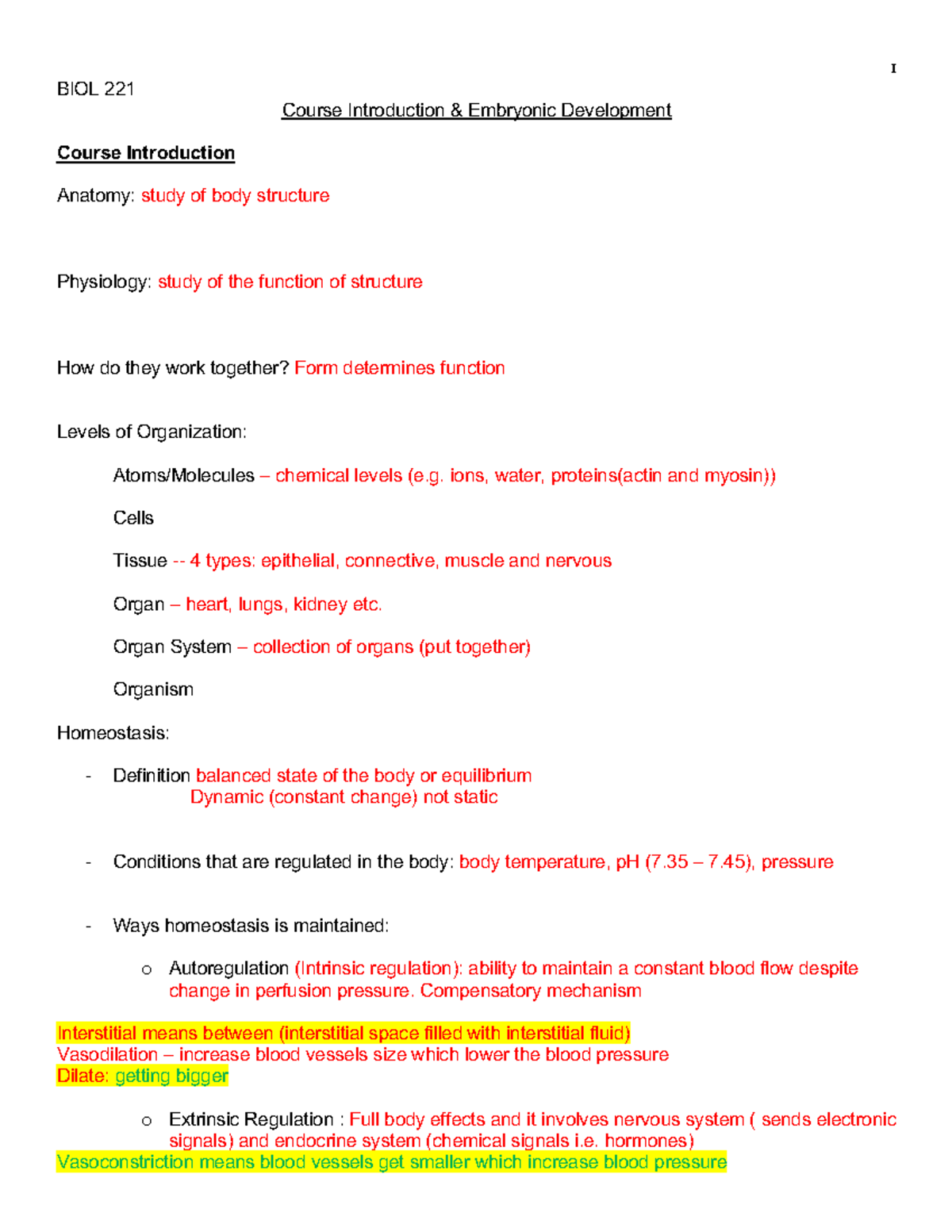 Intro Lecture - 1 BIOL 221 Course Introduction & Embryonic Development Course Introduction - Studocu