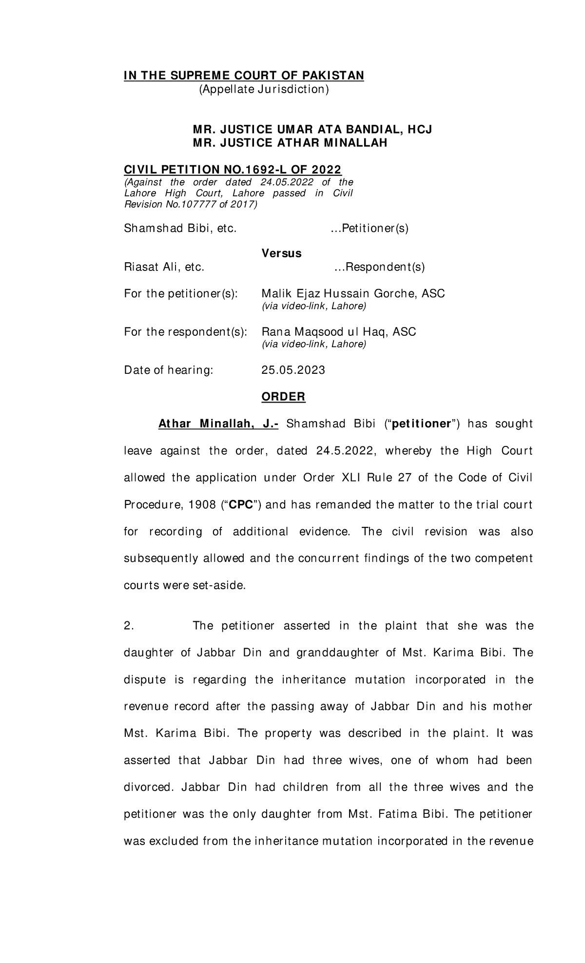 C - Case law for study - IN THE SUPREME COURT OF PAKISTAN (Appellate ...