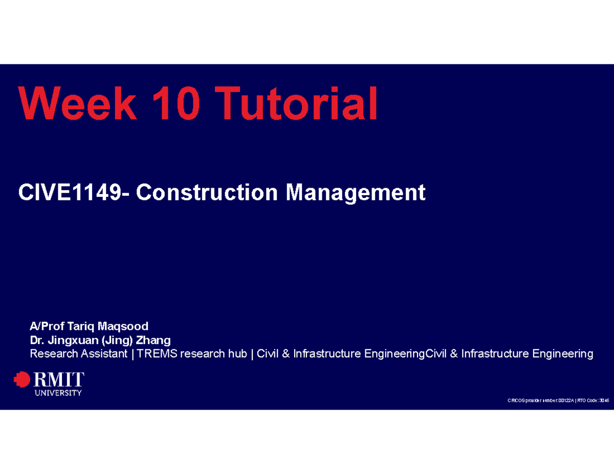 Week 10 Tutorial May 14 to16 2024 - CRICOS provider number: 00122A | RTO Code: 3046 Week 10 ...