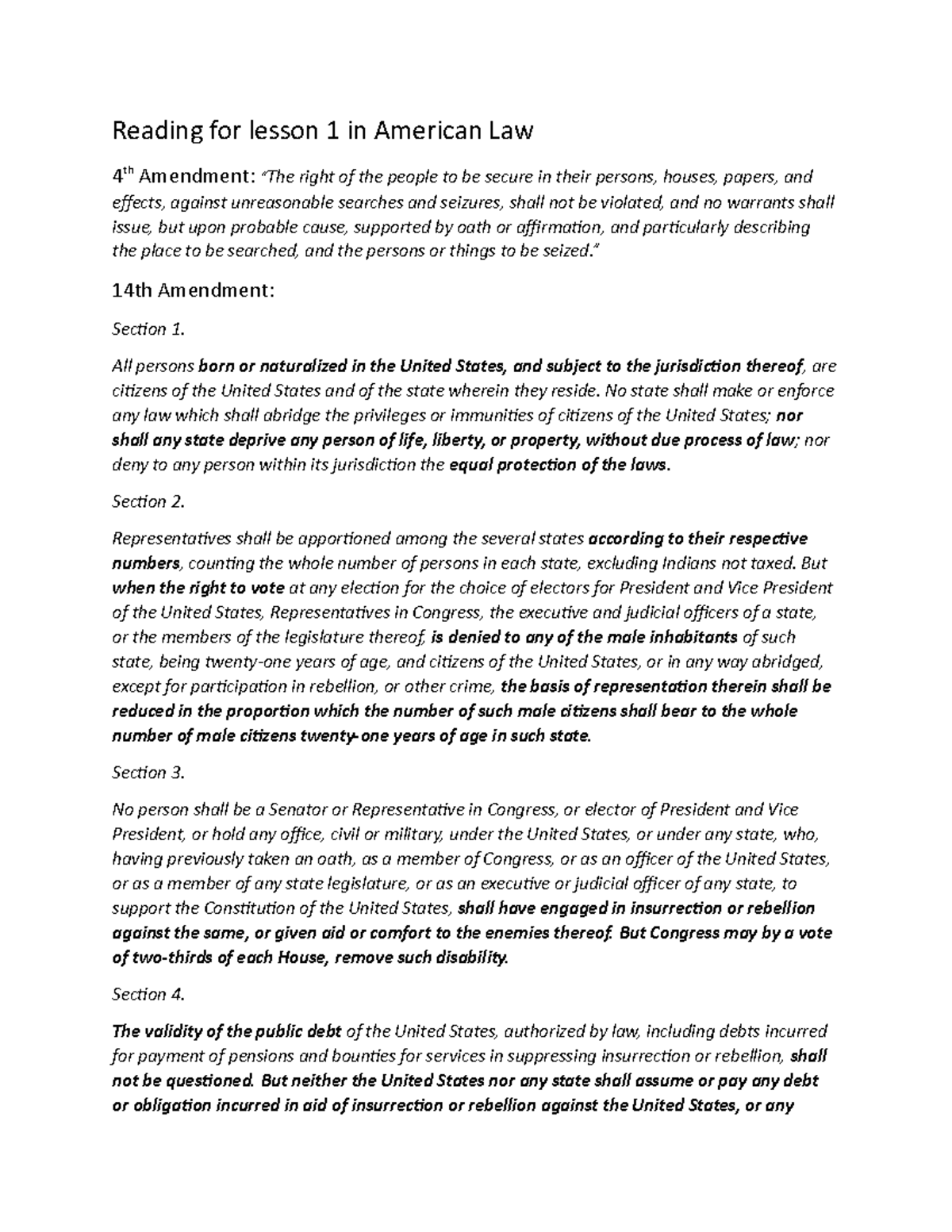 Reading for lesson 1 in American Law - All persons born or naturalized ...