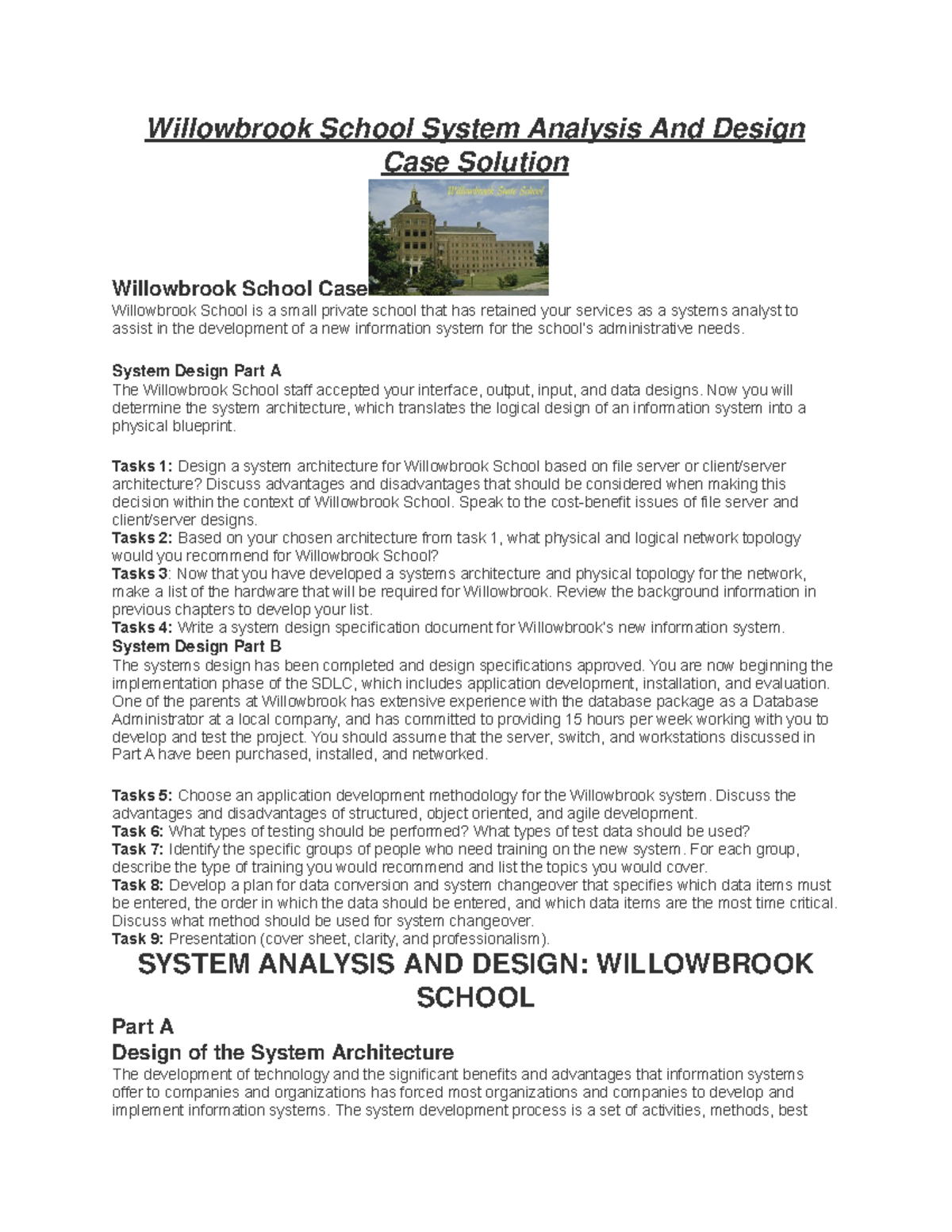 Willowbrook School System Analysis And Design Case Solution - Willowbrook School System Analysis ...
