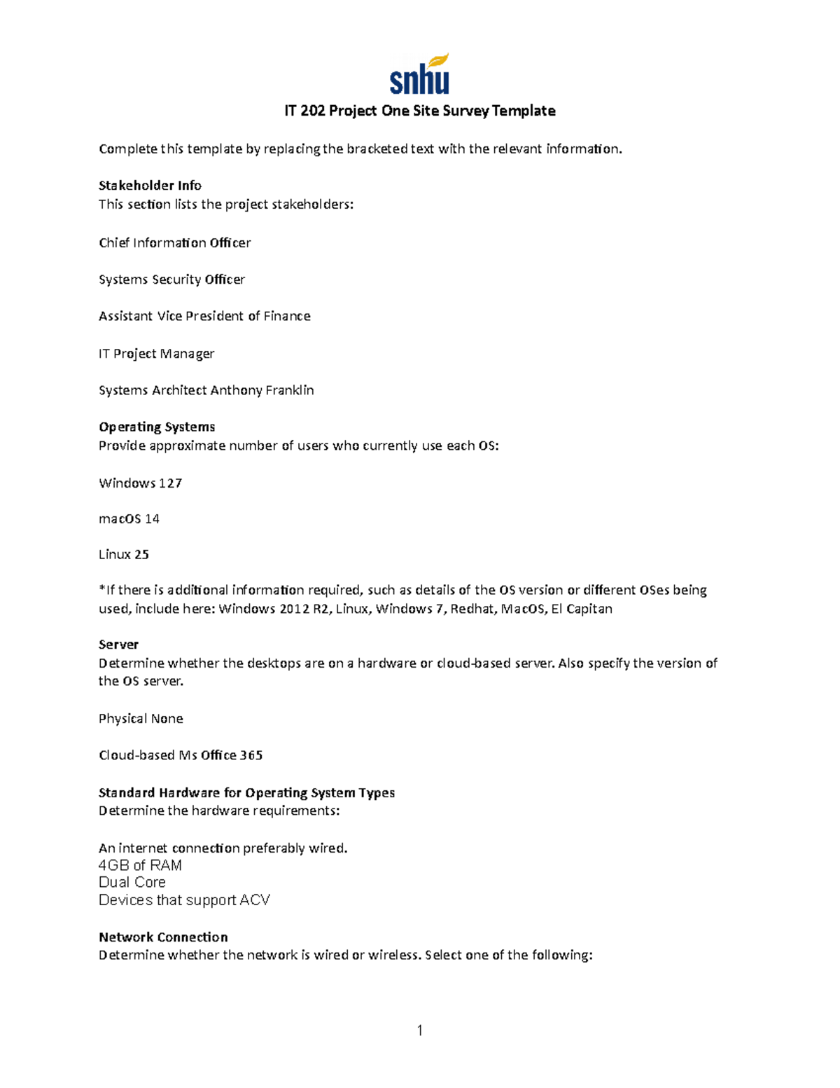 IT 202 Project One Site Survey Template (1) - IT 202 Project One Site ...