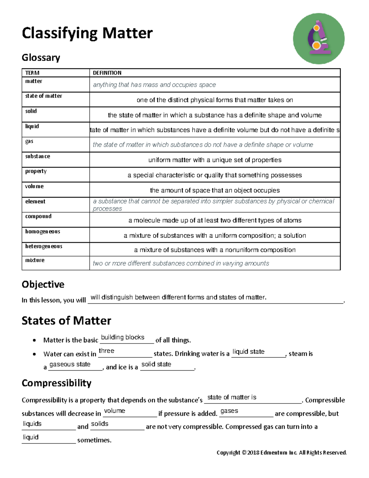 3 Classifying Matter - guide notes - Classifying Matter Glossary TERM ...
