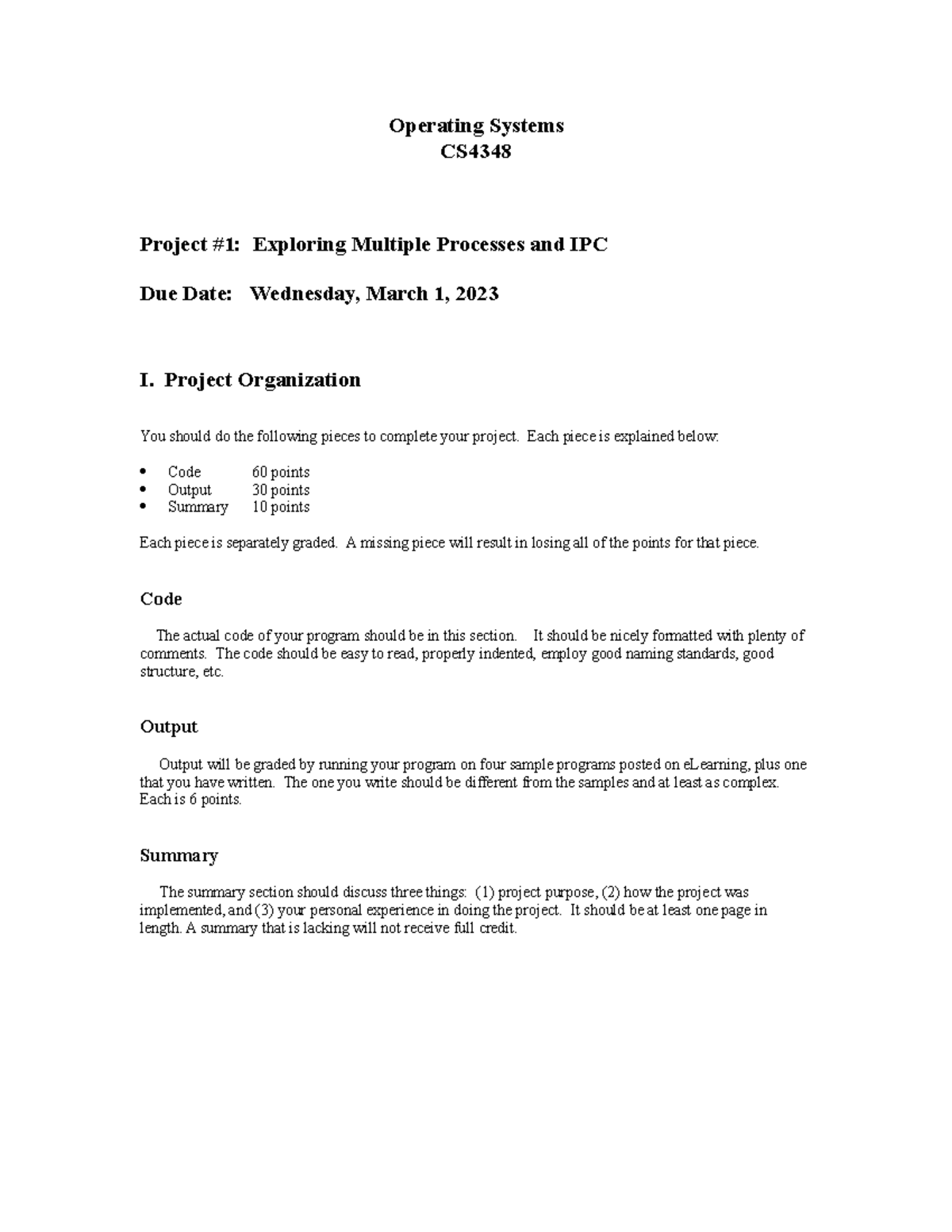 Project 1 - Operating Systems CS Project #1: Exploring Multiple Processes and IPC Due Date ...