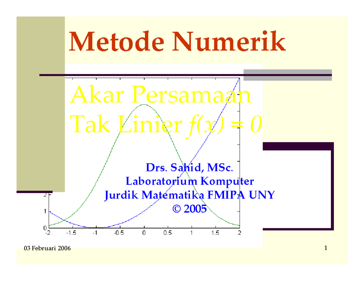 Akar Persamaan 2 - Metode Numerik - Februari 2006 Akar PersamaanTak ...