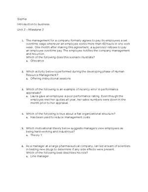 Introduction to business Unit 4 – Milestone 4 - She used online access ...