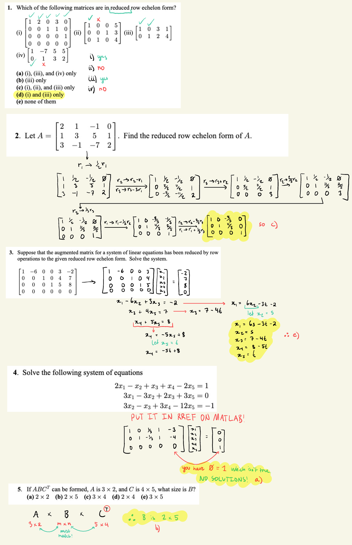 Linear Algebra Practice Test 1 - ur ur r x w i) yes x iis no Eci) yes ...