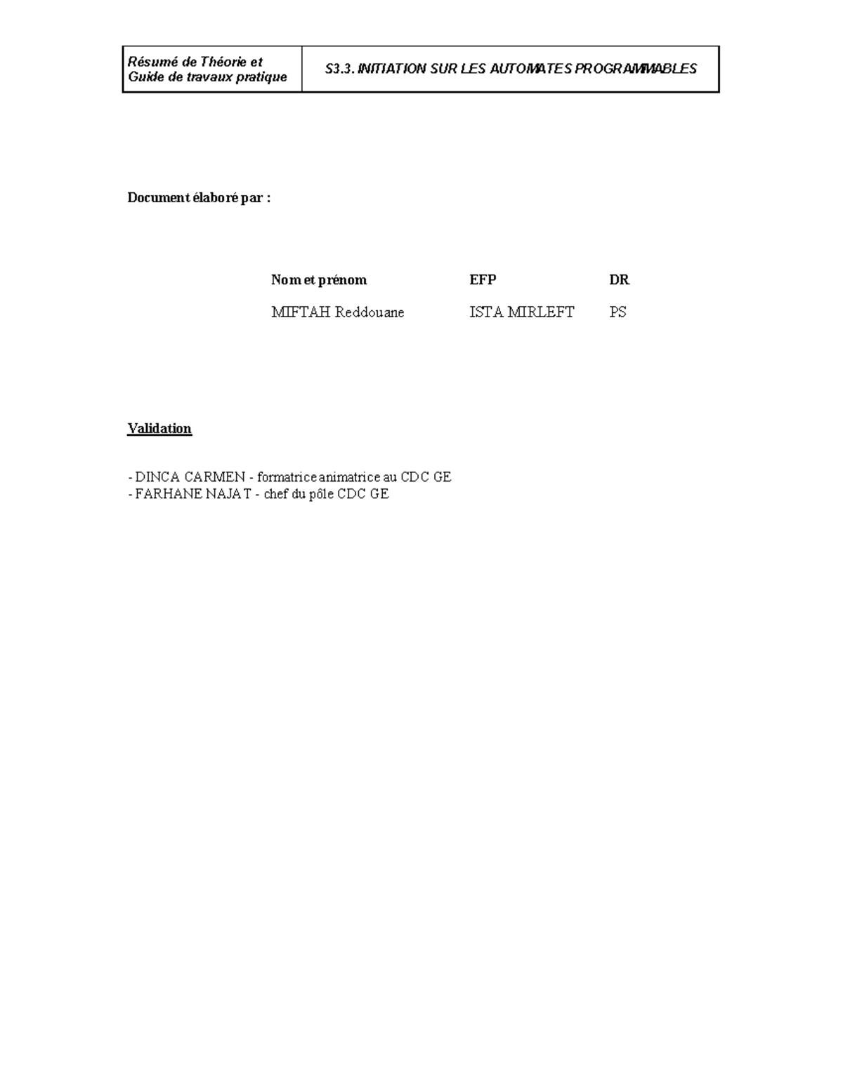 BAC PRO SEN S3.3 Initiation SUR LES Automates Programmables - Guide de ...