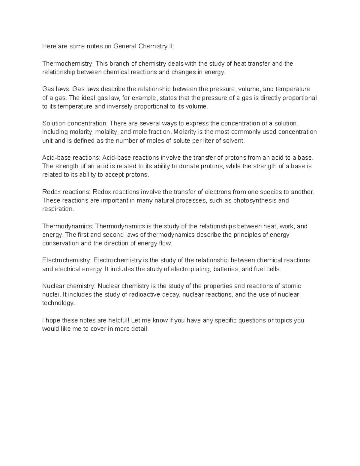 General Chemistry II - lecture notes - Here are some notes on General ...