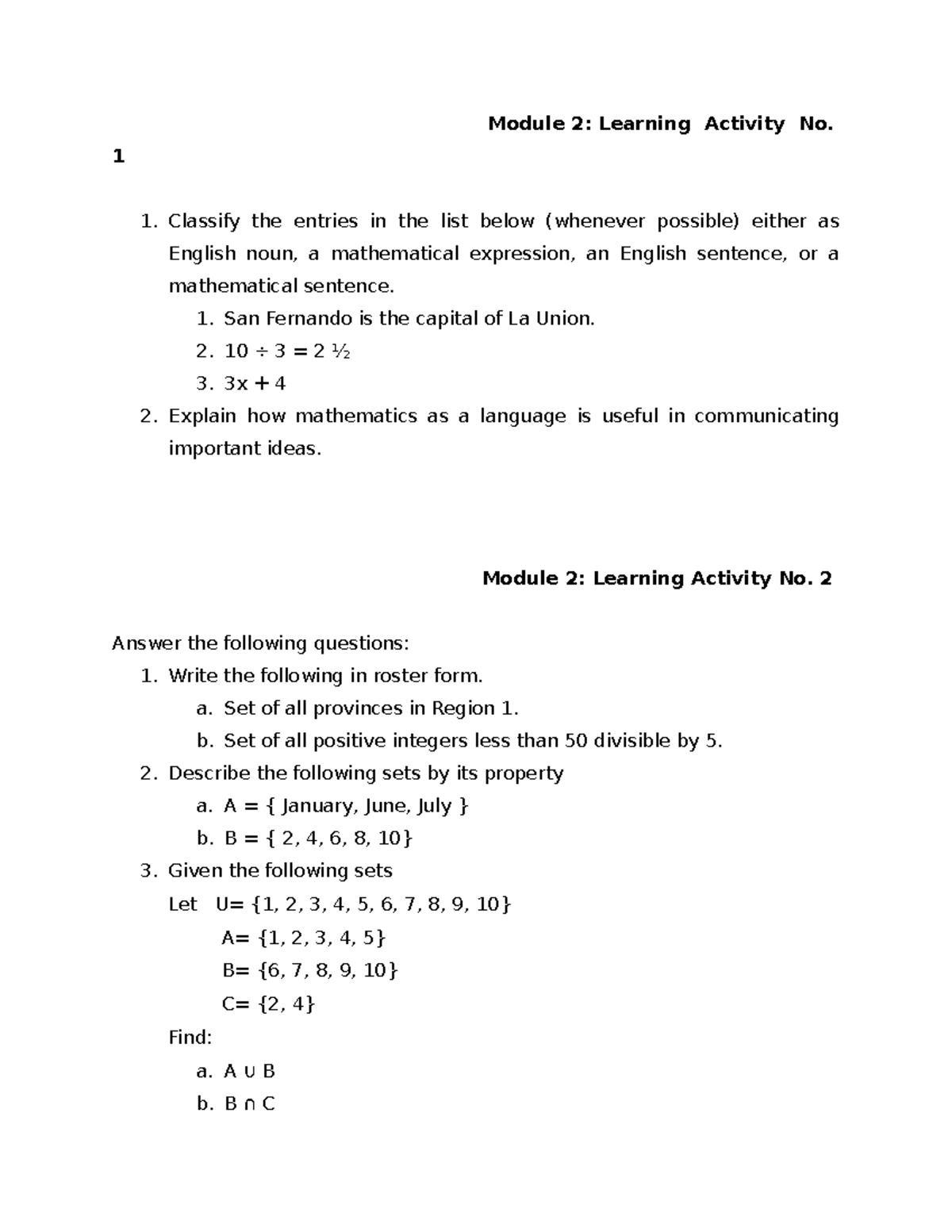 M2LA1LA2-1 - module summaries - Module 2: Learning Activity No. 1 ...