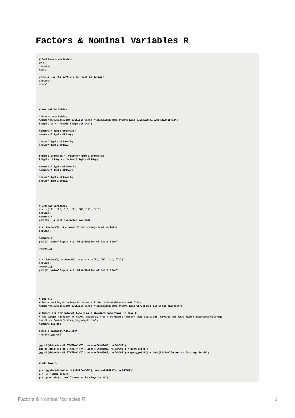 Factors Nominal Variables R Syntax To Appreciate Code In The Course Projects Refer To Comments