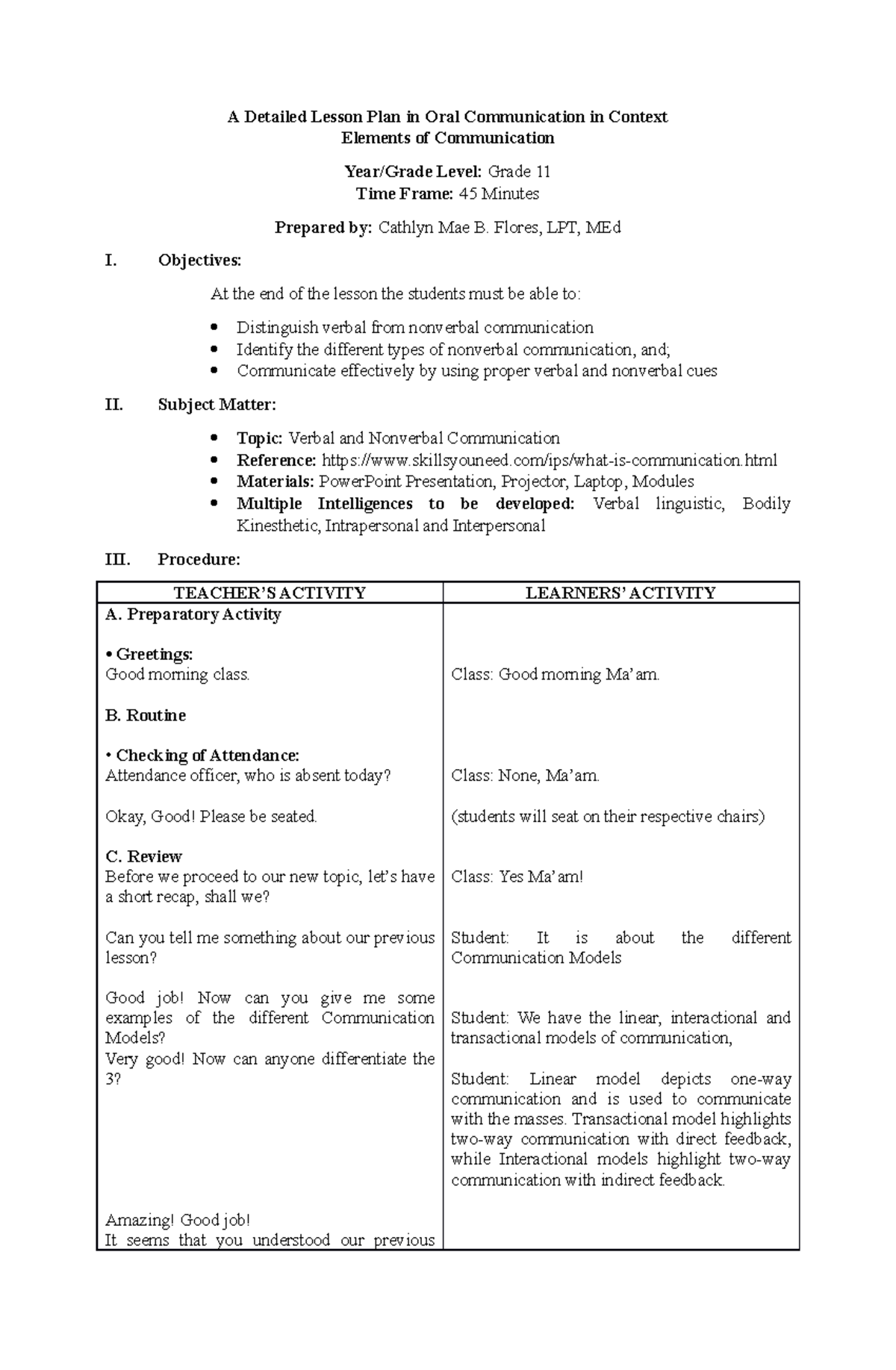 Detailed Lesson Plan Oral Comm - A Detailed Lesson Plan in Oral ...