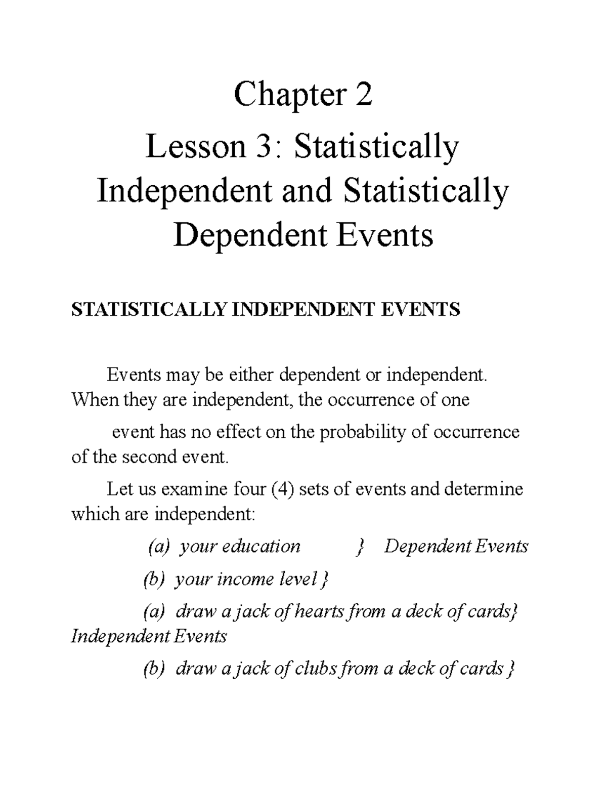Chapter 2 - Lesseon 3- Statistically Independent and Statistically ...