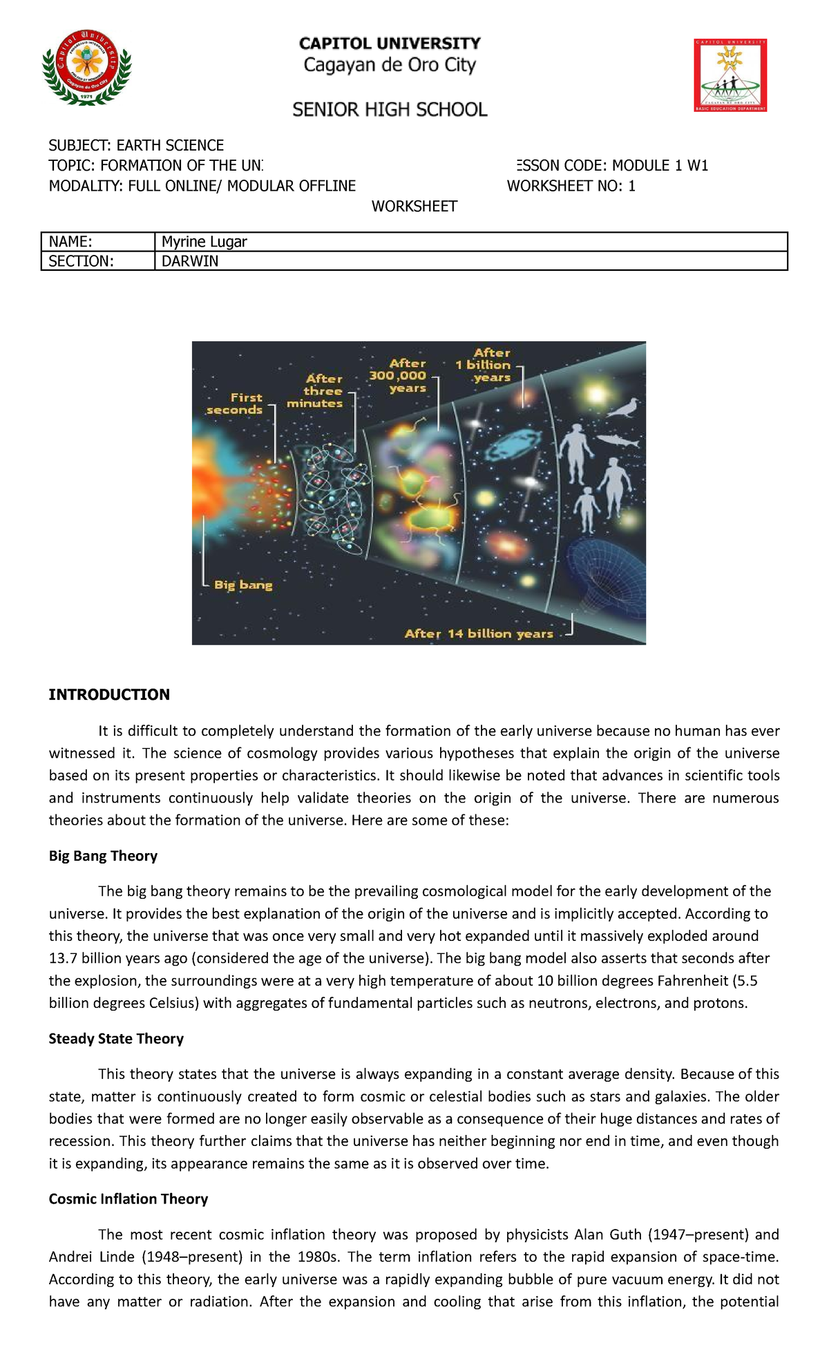 Earth Science Lugar Worksheet 1 - SUBJECT: EARTH SCIENCE TOPIC ...