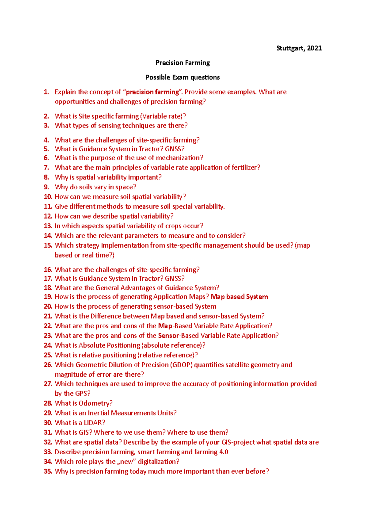 Precision Farming - Exam questions - Stuttgart, 2021 Precision Farming ...