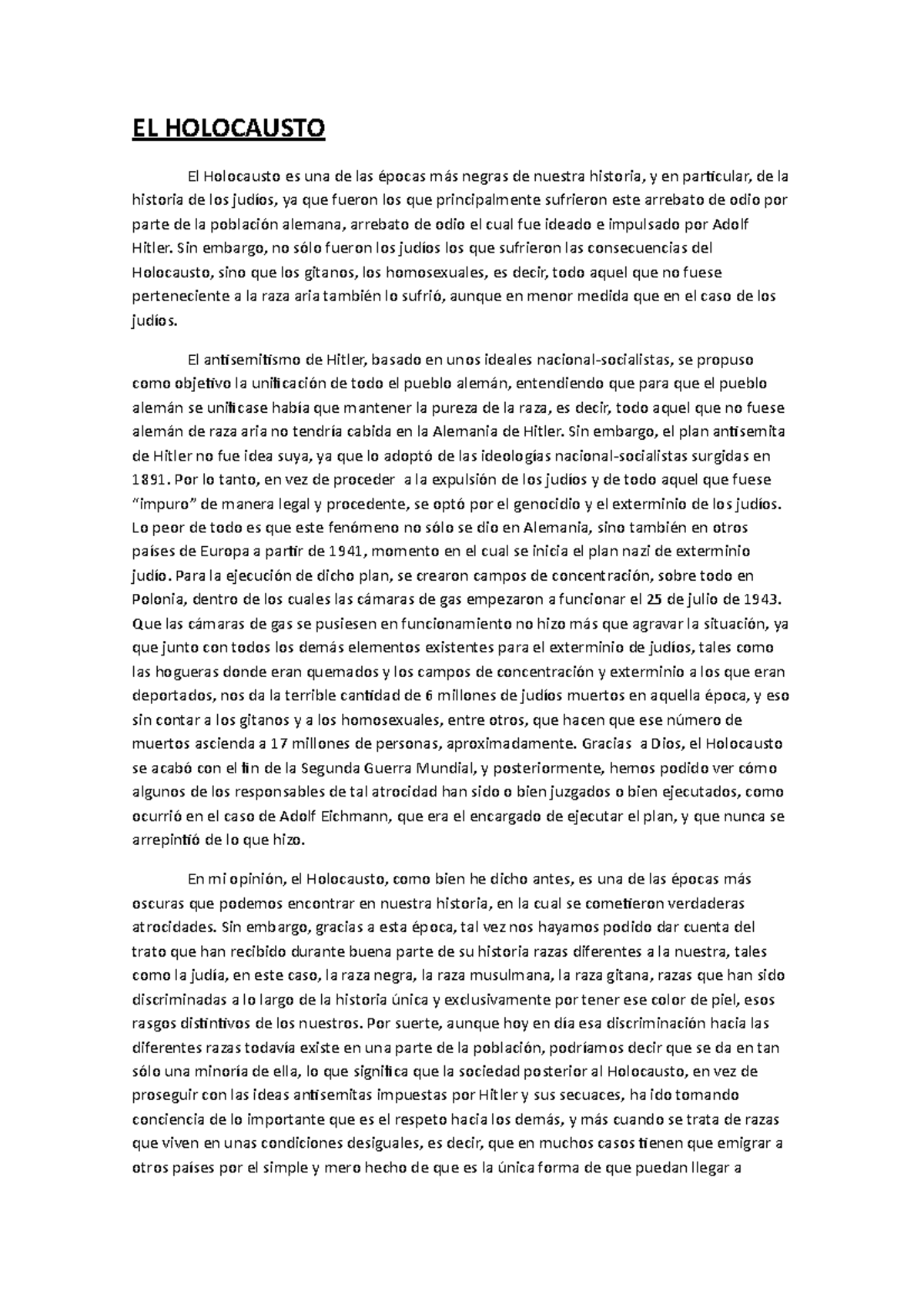 Trabajo Sobre EL Holocausto - EL HOLOCAUSTO El Holocausto es una de las ...
