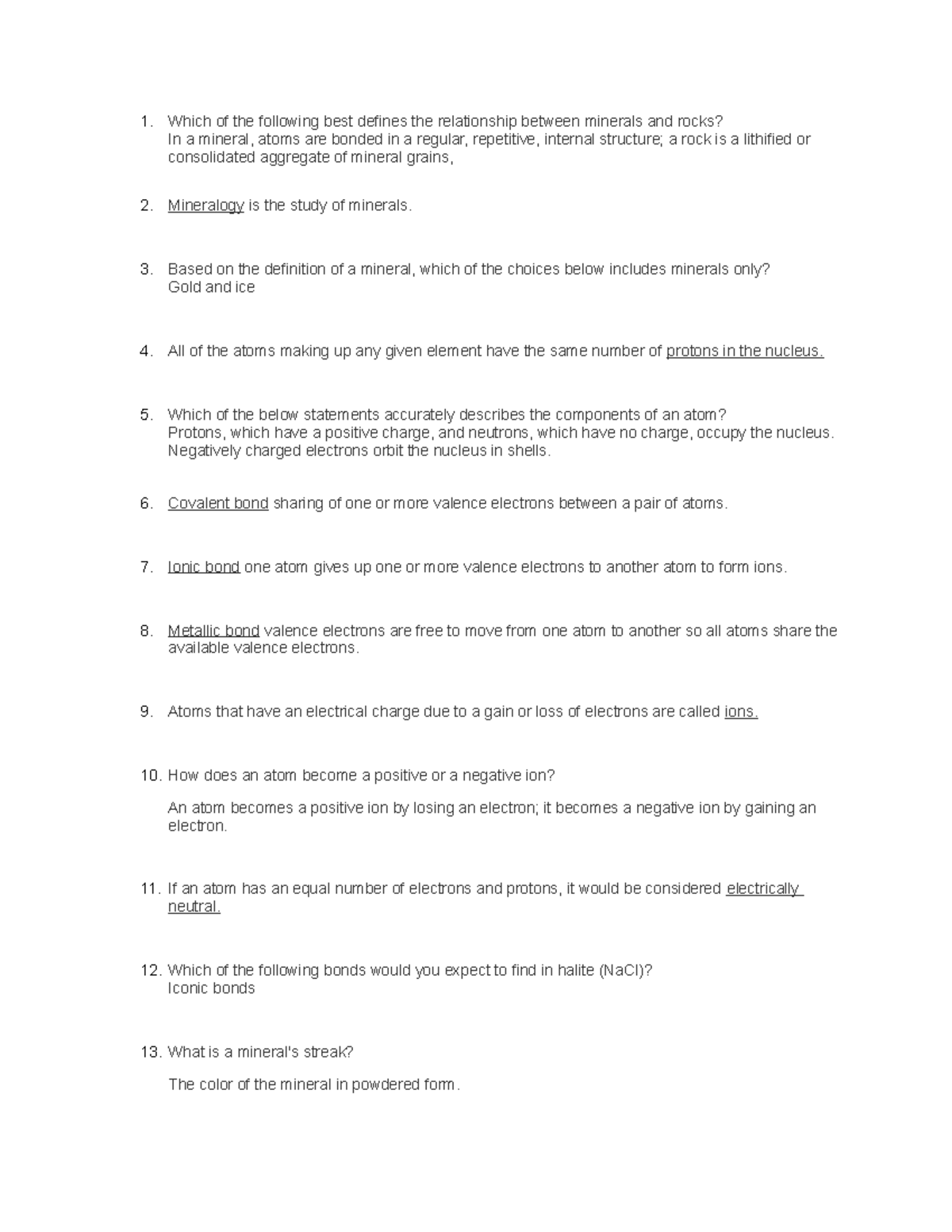 Geology Unit 1 Matter and Mineral homework - Which of the following ...