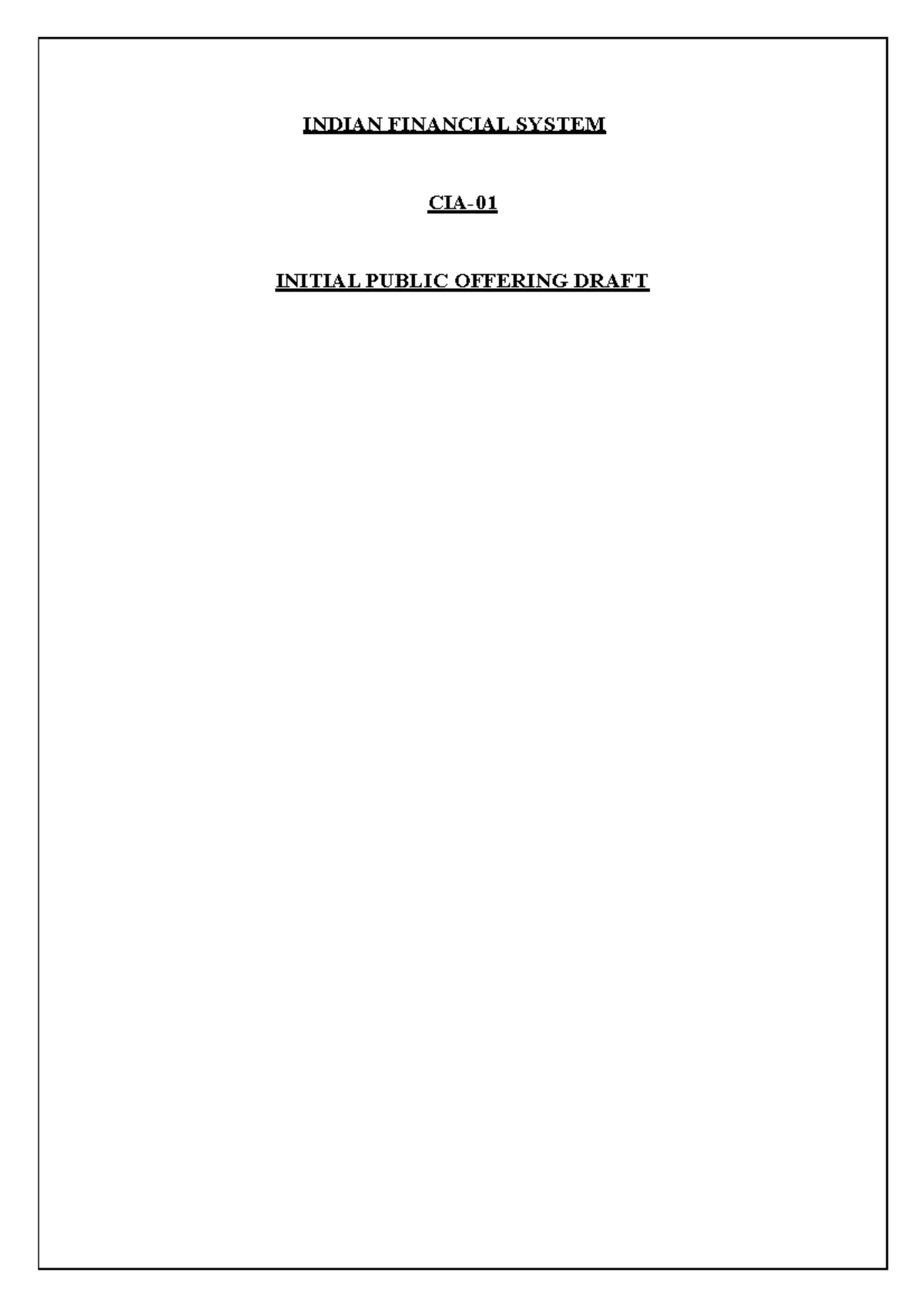 Initial Public offering Draft - INDIAN FINANCIAL SYSTEM CIA- INITIAL ...
