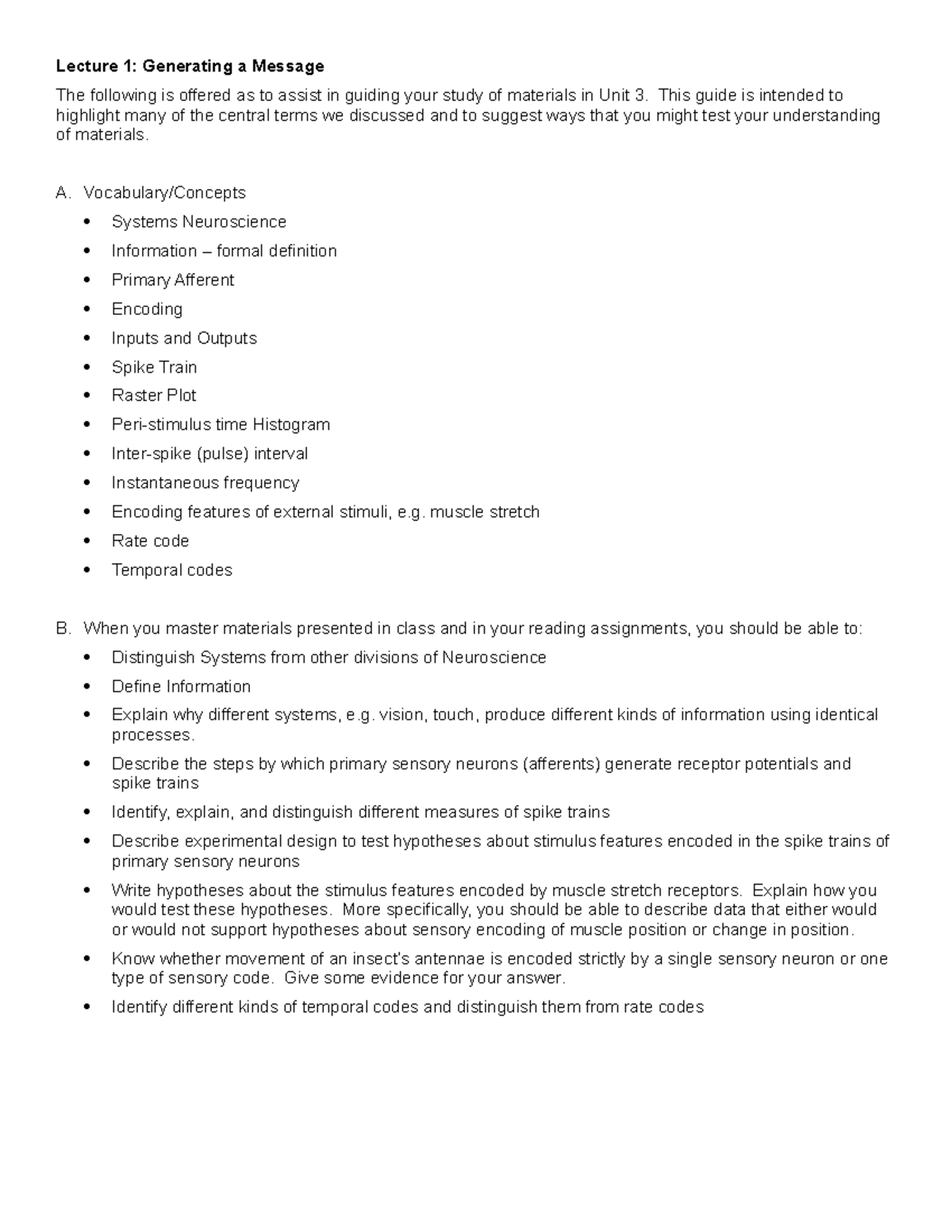Unit 3 Generating a Message - Lecture 1: Generating a Message The ...