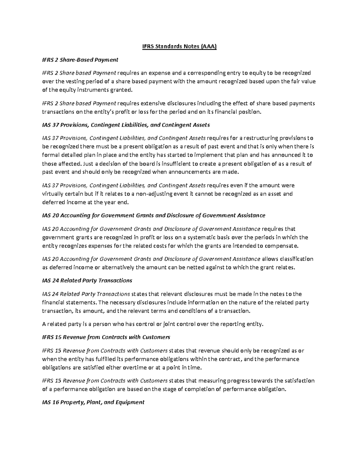 IFRS Standards Notes (AAA) - IFRS 2 Share based Payment requires ...
