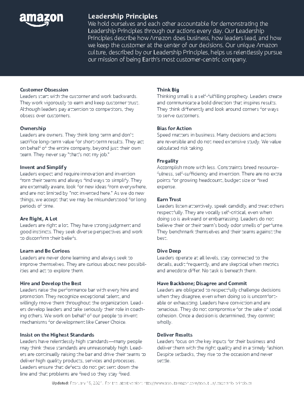 Amazon leadership principles 02162021 d - Customer Obsession Leaders ...