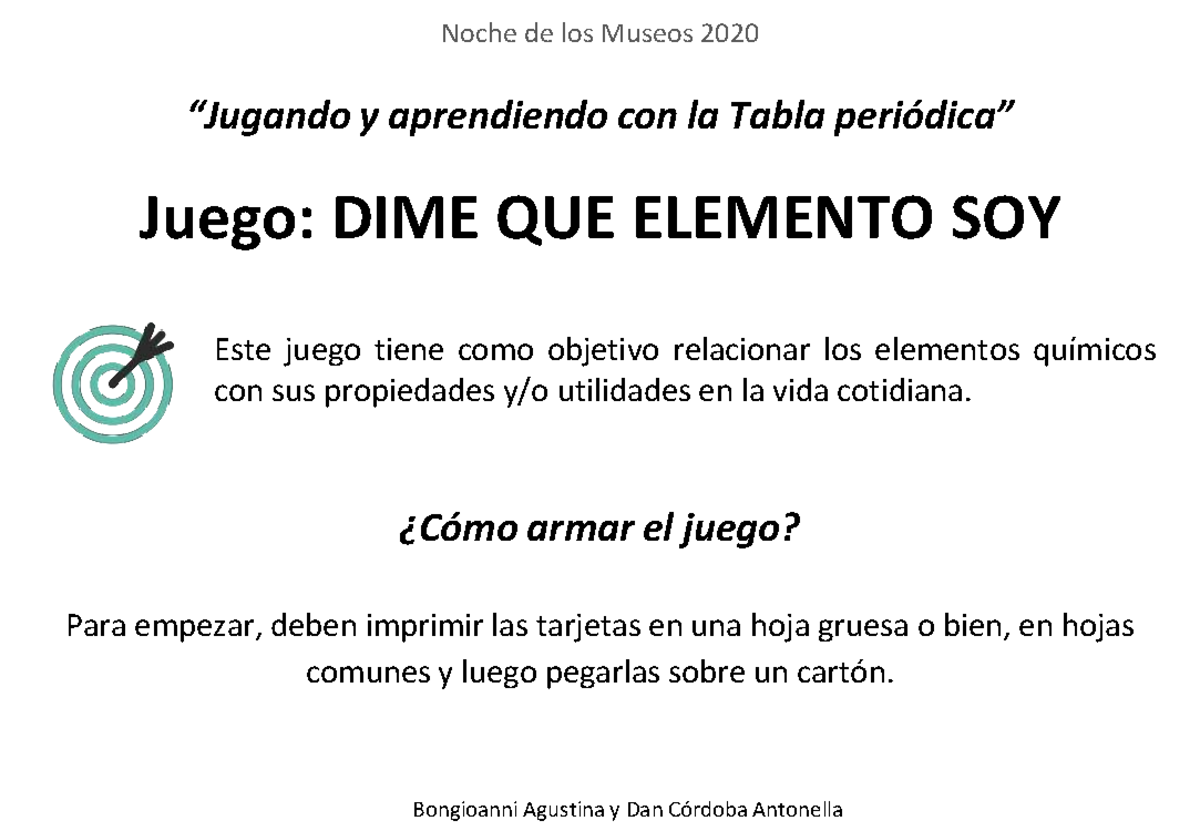 DIME QUE Elemento SOY - juego - “Jugando y aprendiendo con la Tabla ...
