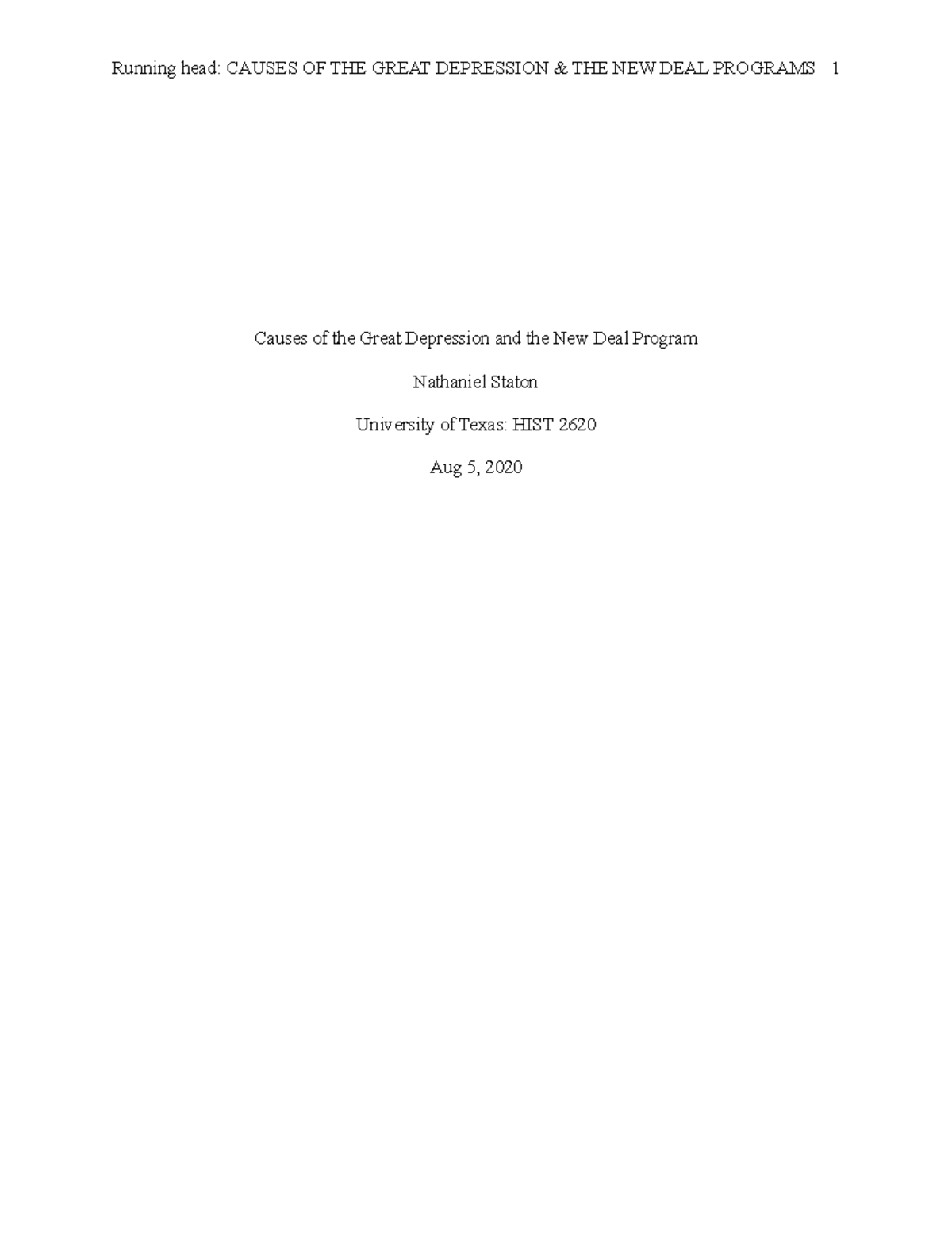 Causes of the Great Depression and the New Deal Program - Factors which ...