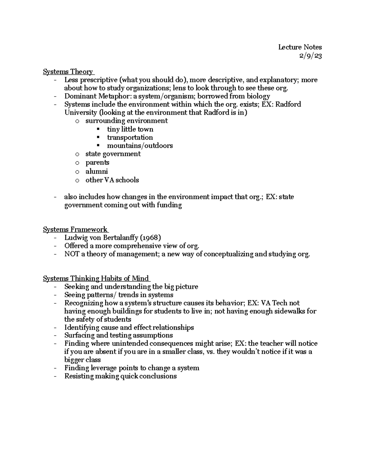 Systems Notes - Lecture Notes 2/9/ Systems Theory - Less prescriptive ...