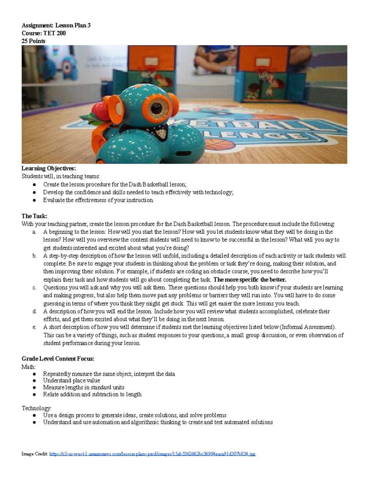 Lesson Plan 3 TET - Assignment: Lesson Plan 3 Course: TET 200 25 Points ...