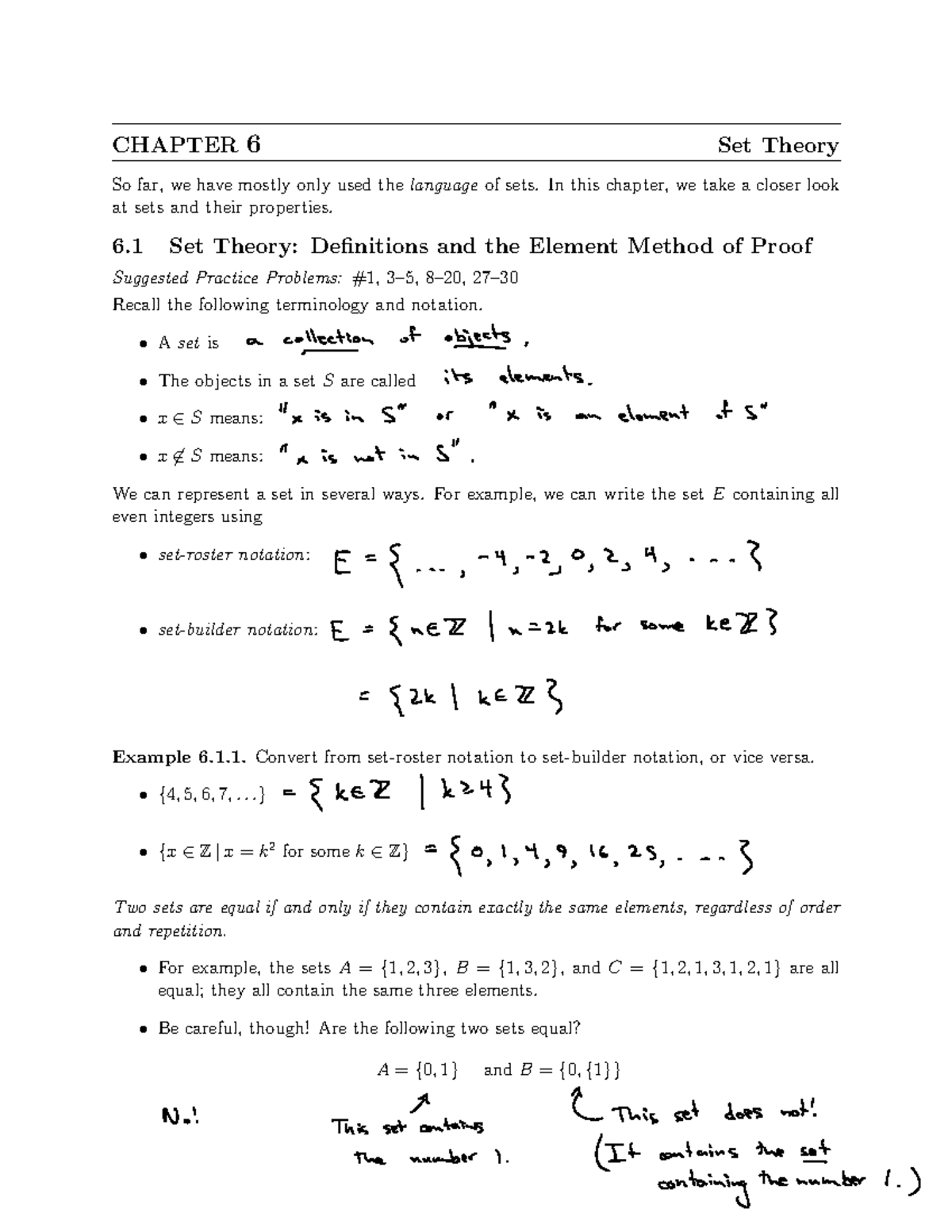 Chapter 6 Solutions - CHAPTER 6 Set Theory So far, we have mostly only used the language of sets ...
