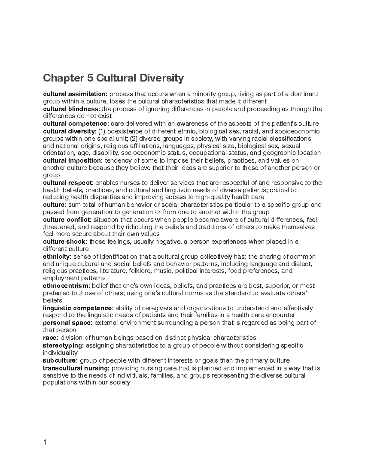 Cultural Diversity - summary - Chapter 5 Cultural Diversity cultural ...
