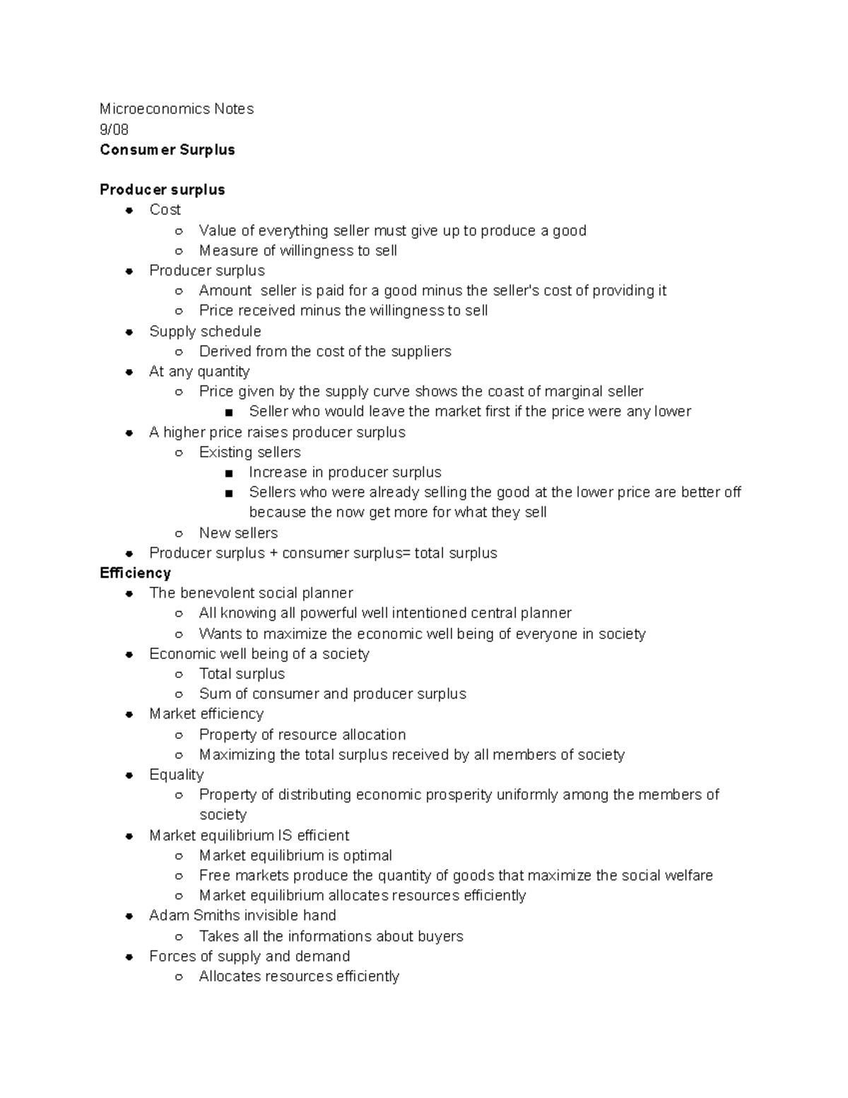 Microeconomics Notes - Microeconomics Notes 9/ Consumer Surplus ...