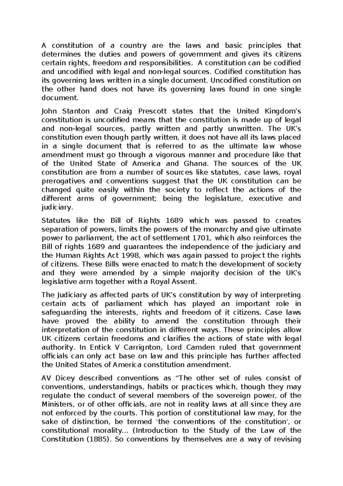 Speciemn Answers - Public Law - A constitution of a country are the ...
