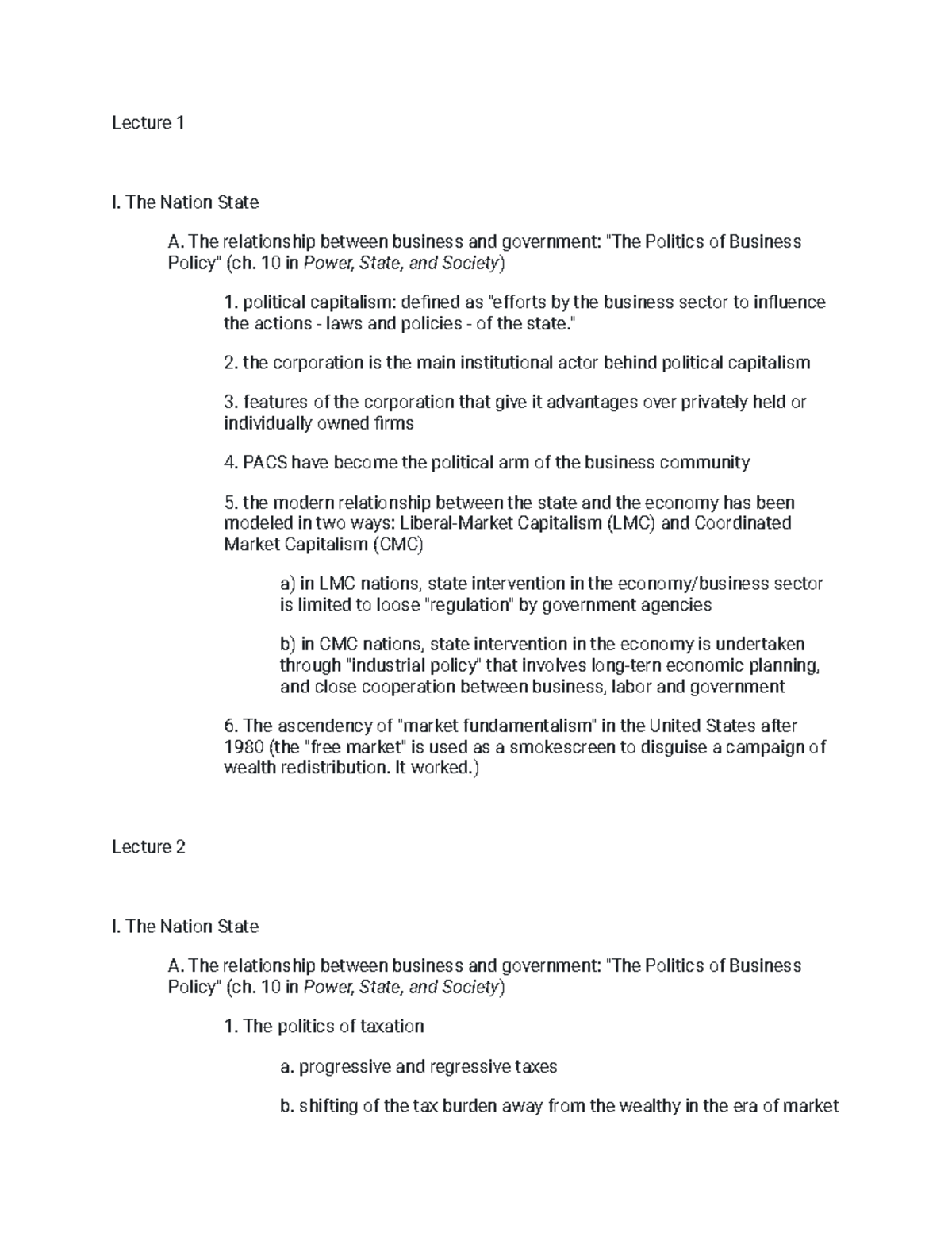 Week 4 Outline Lecture Notes 4 Lecture 1 I The Nation State A The Relationship Between