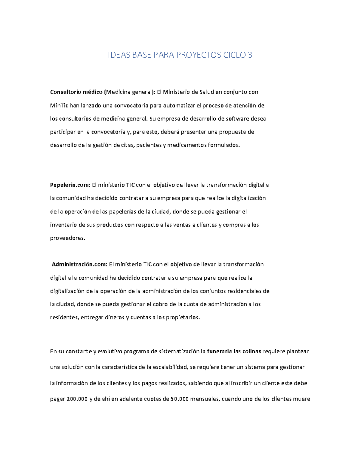 Microsoft Word - proyectos - IDEAS BASE PARA PROYECTOS CICLO 3 Consultorio médico (Medicina ...