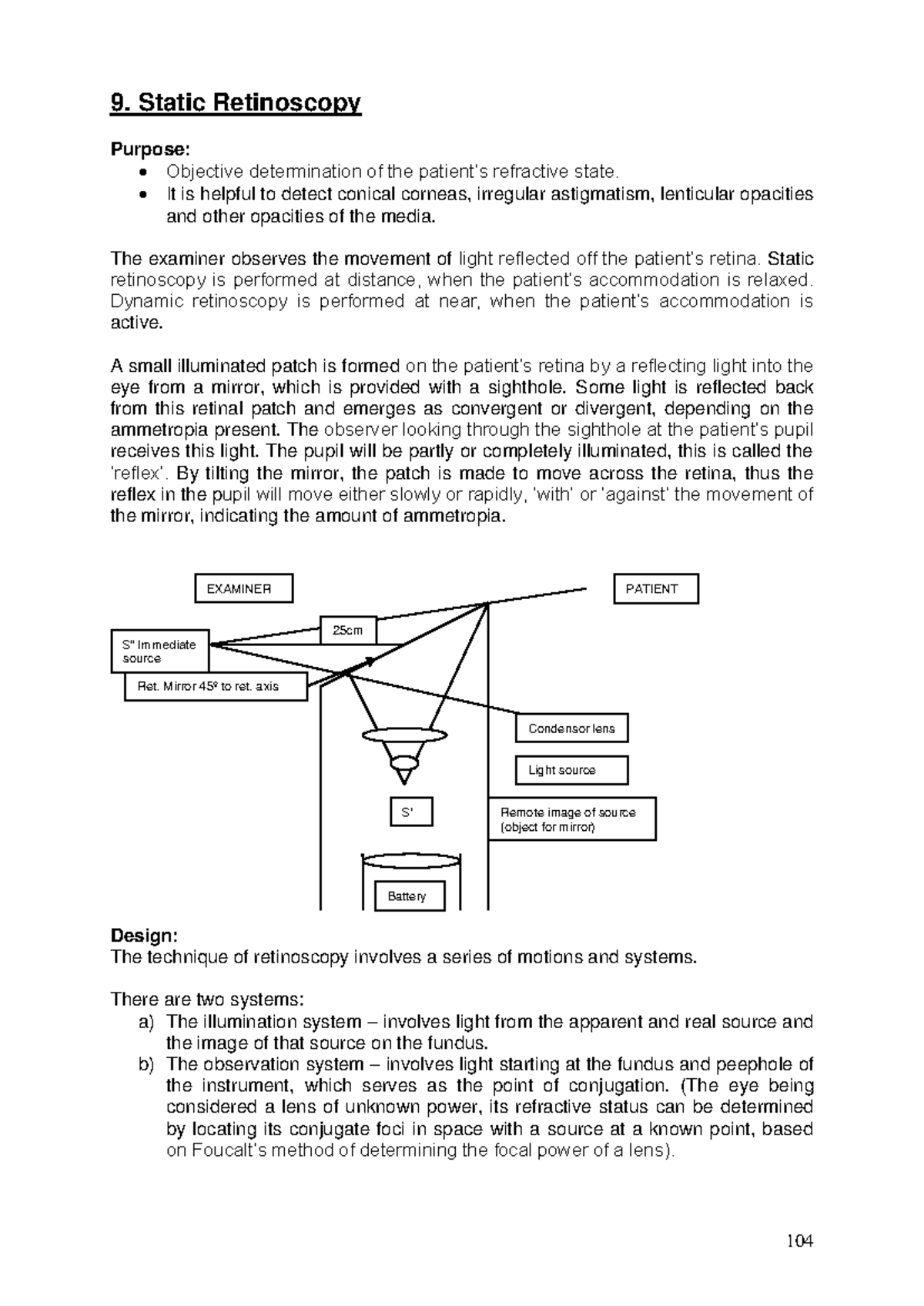 9. Retinoscopy - 9. Static Retinoscopy Purpose: - Objective ...