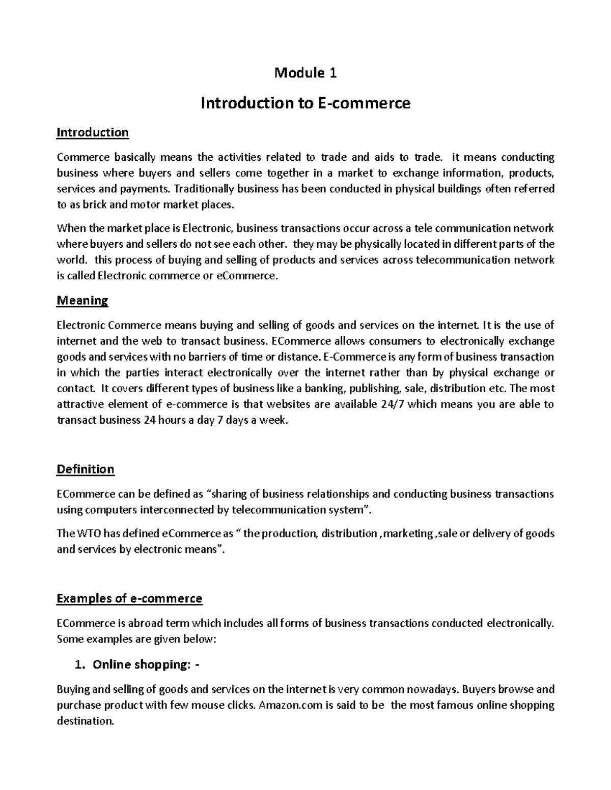 E-commerce - Refer it - Module 1 Introduction to E-commerce ...