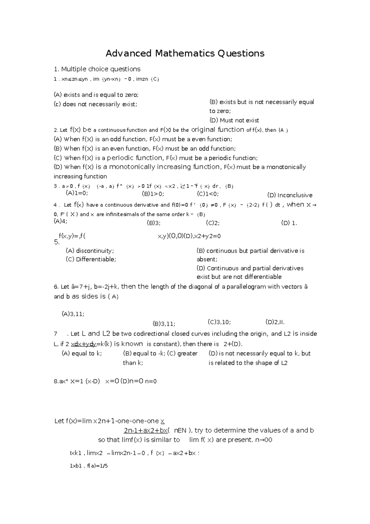 Advanced Mathematics Questions - Advanced Mathematics Questions ...