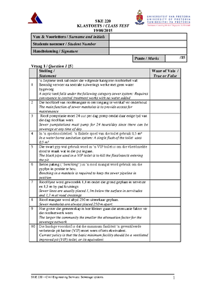 Class test 1 memo - Water reticulation - SKE 220 – Civil Engineering ...