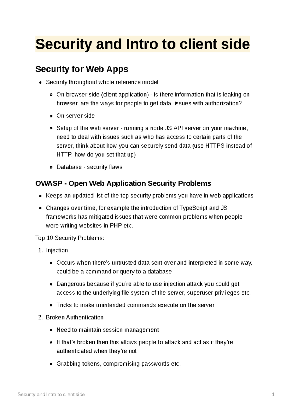Security and Intro to client side - Security and Intro to client side ...